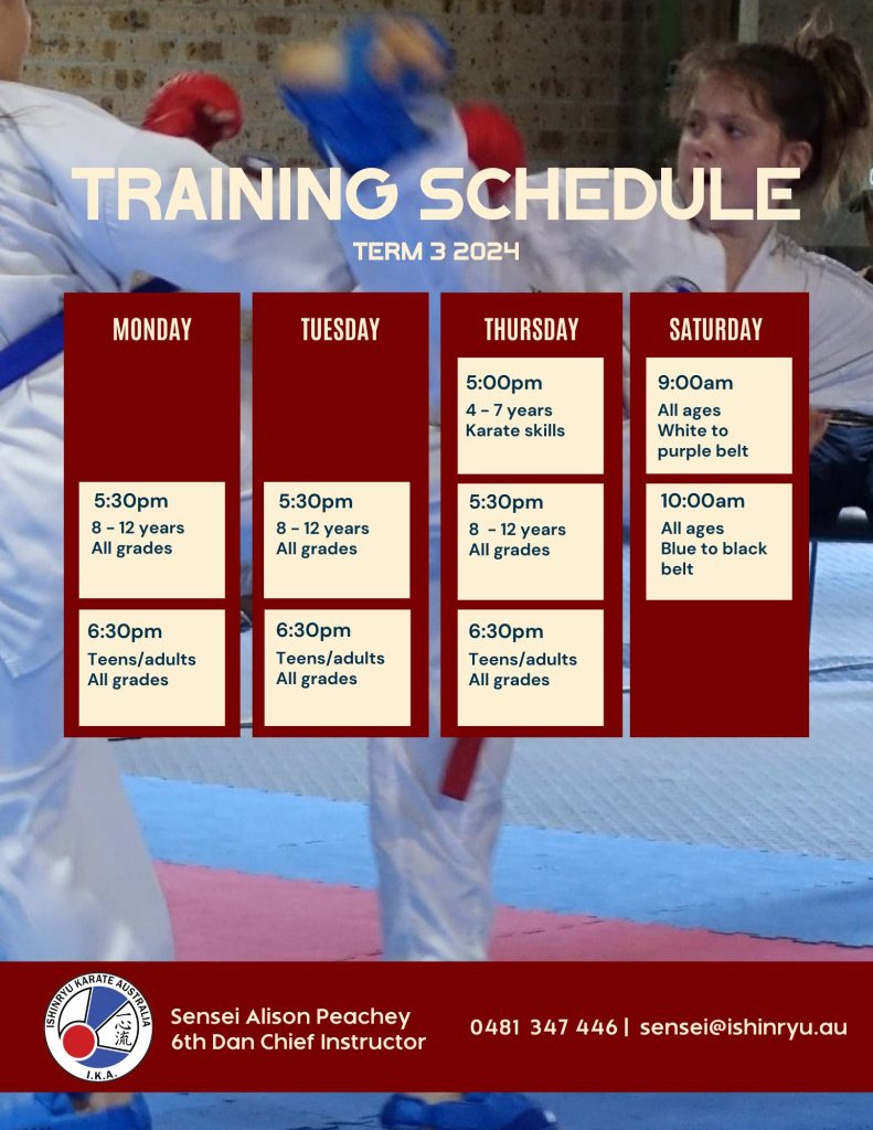 Term 3 Karate Timetable - Ishinryu Karate Australia